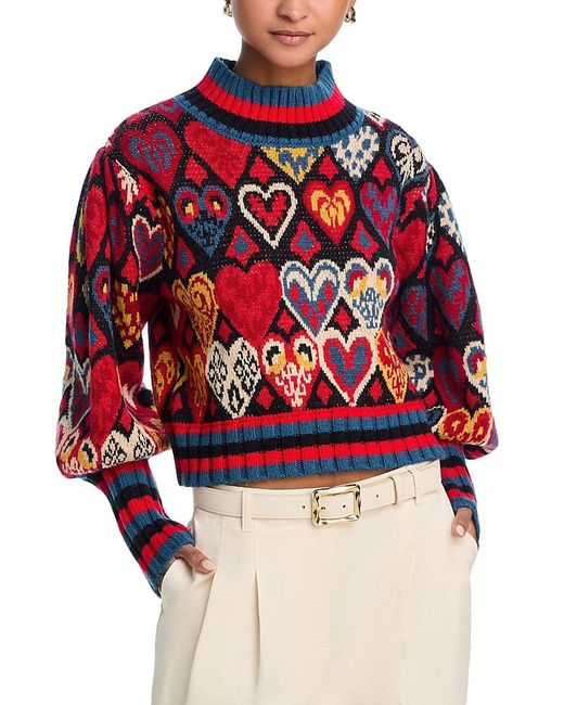 FARM Rio Hearts Ikat Rib Knit Sweater in Red | Lyst
