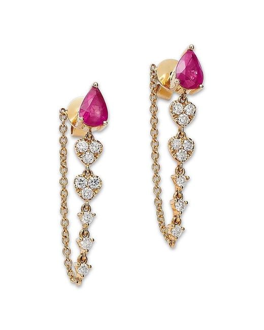 Bloomingdale's Fine Collection 14K Ruby & Diamond Drop Earrings in Pink ...