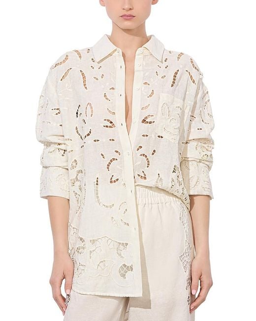 Alice + Olivia Finely Laser Cut Shirt in Natural | Lyst UK