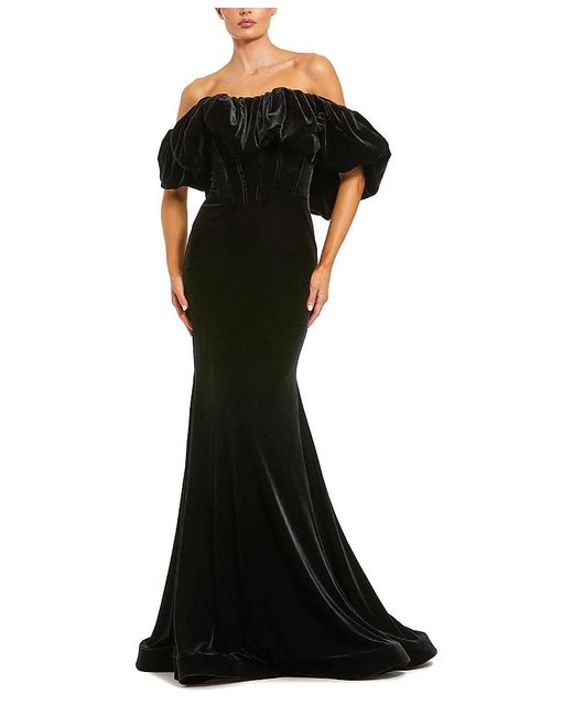Mac Duggal Off The Shoulder Bustier Velvet Mermaid Gown in Black | Lyst
