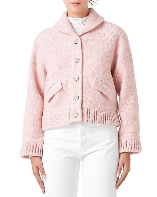 Endless Rose Button Front Cropped Tweed Jacket in Pink | Lyst