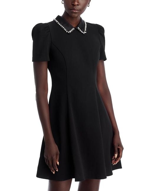 KARL LAGERFELD Satin Collar Mini Dress in Black | Lyst