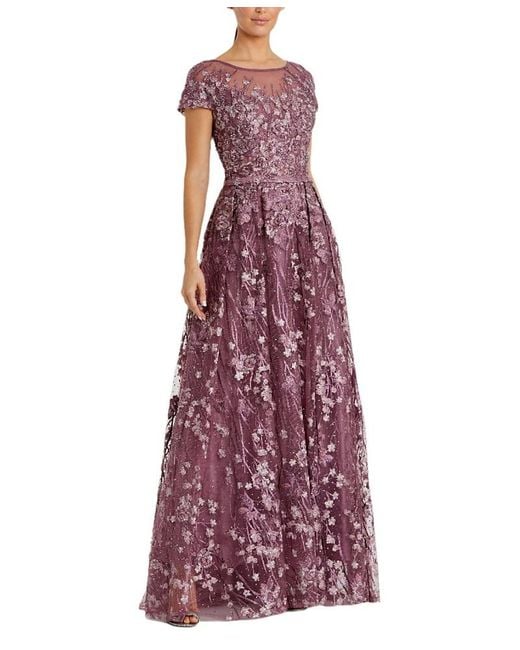 Mac Duggal Embroidered Tulle Cap Sleeve Gown in Purple | Lyst