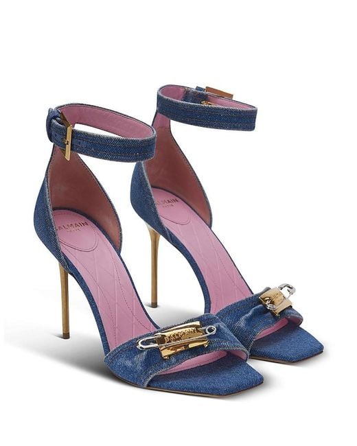 Balmain Safety Pin Sandals in Blue | Lyst