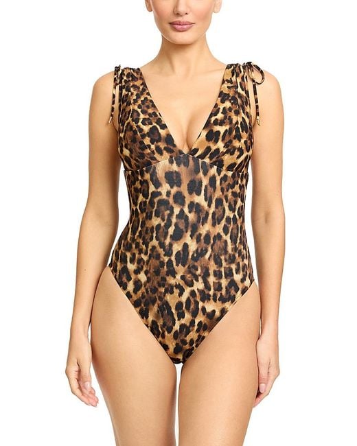Robin Piccone Olivia V Plunge One Piece Swimsuit in Natural | Lyst