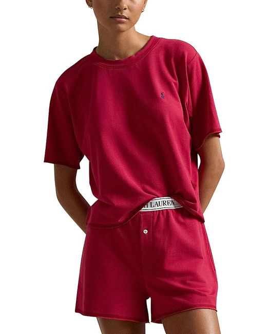 Polo Ralph Lauren Terry Short Sleeve Shorty Set in Red | Lyst