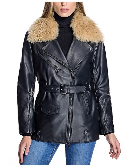 Maximilian Leather Moto Jacket With Detachable Shearling Collar in ...