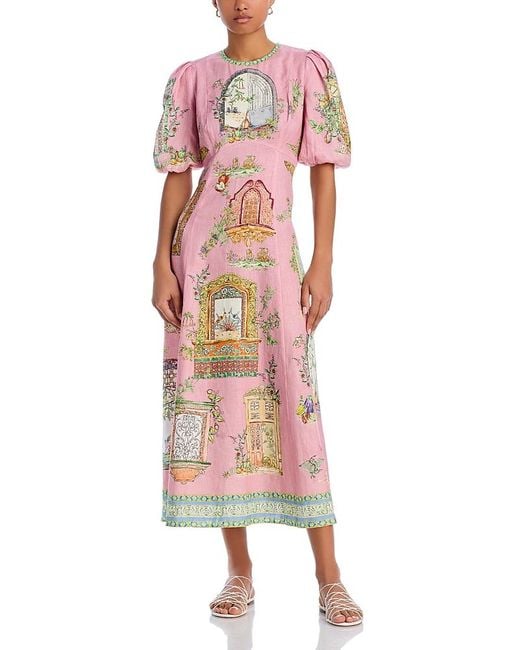 ALÉMAIS Monte Linen Midi Dress in Pink | Lyst