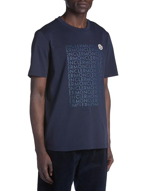 Moncler Stacked Logo Tee in Blue for Men | Lyst