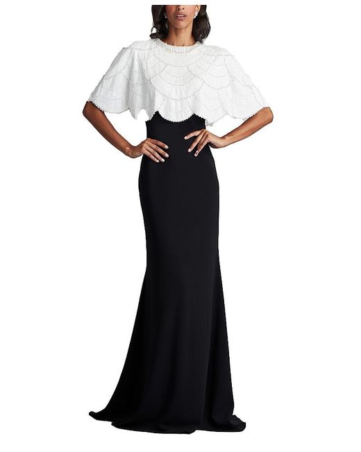 Tadashi Shoji Reba Embellished Cape Overlay Gown in Black | Lyst