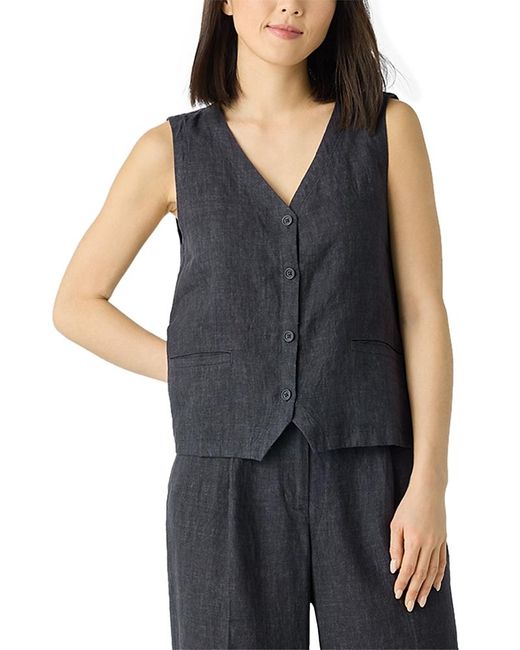Eileen Fisher Washed Linen Delave Tie Back Vest in Blue | Lyst
