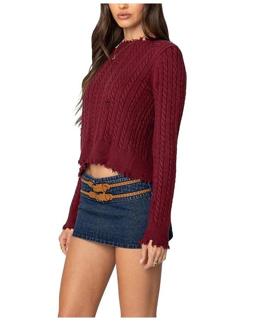 Edikted Split Open Back Cable Knit Sweater in Red | Lyst