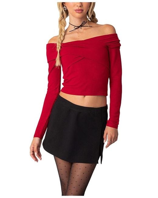 Edikted Crossover Off Shoulder Top in Red | Lyst