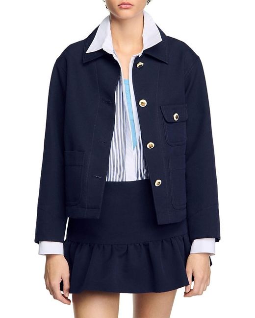 Sandro Cropped Jacket in Blue | Lyst UK