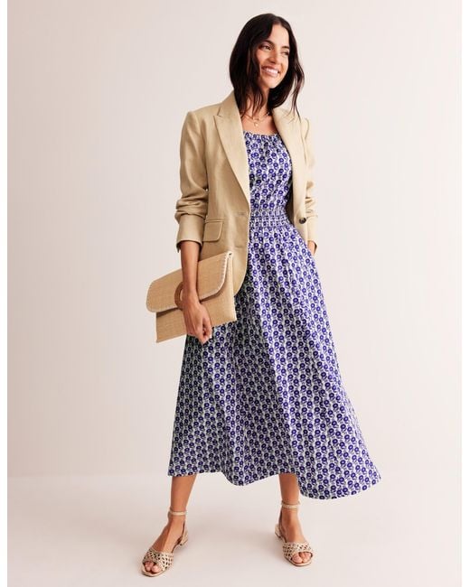 Boden Amber Shirred Waist Dresssurf The Web, Bloom Sprig in Pink | Lyst