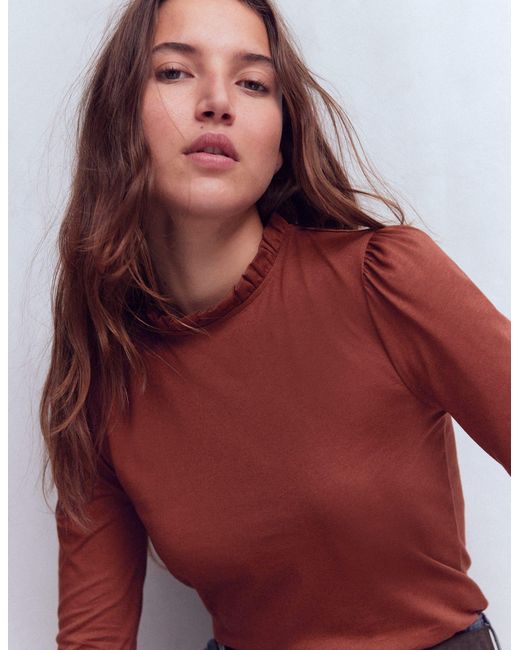 Boden Supersoft Frill Detail Top in Red | Lyst UK