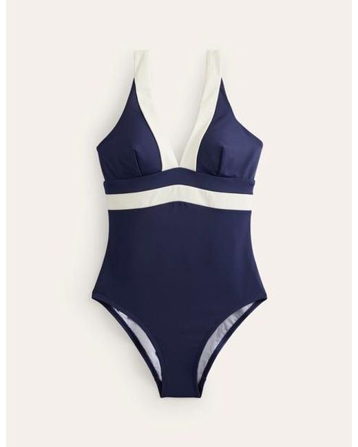 Boden Core Panel Swimsuit Navy, Ivory Colourblock in Blue | Lyst