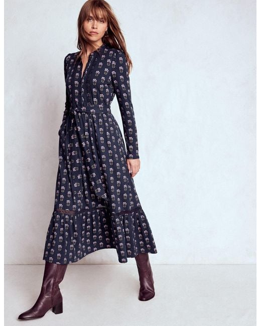 Boden Edwina Jersey Shirt Dress-French, Woodblock Flower in Blue | Lyst UK