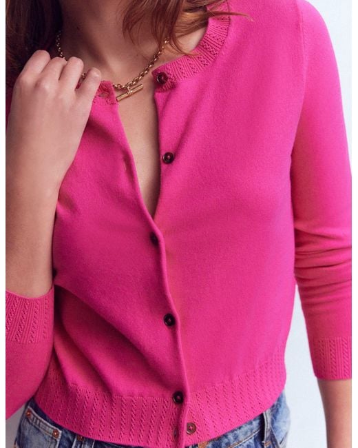 Boden Emilia Cotton Cropped Cardigan in Pink | Lyst UK