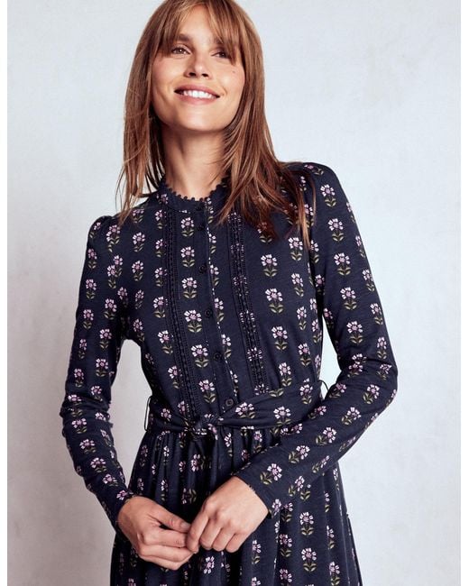 Boden Edwina Jersey Shirt Dress-French, Woodblock Flower in Blue | Lyst UK
