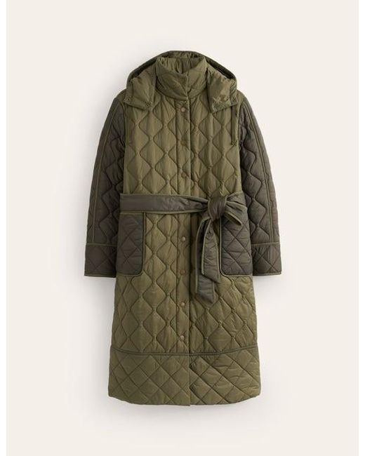 Boden Quilted Belted Coat in Green | Lyst