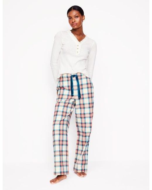 Boden Brushed Cotton Pajama Pants Eggnog & Check in White | Lyst