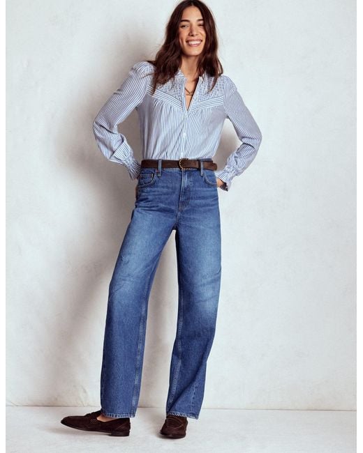 Boden Smocked Yoke Jersey Shirt in Blue | Lyst UK