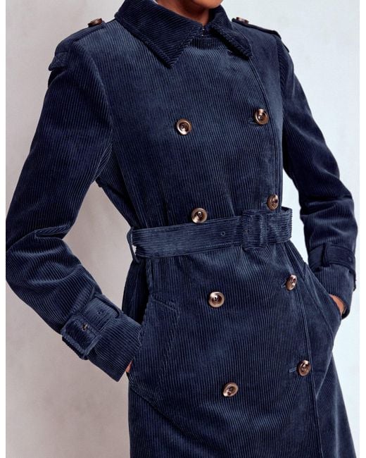 Boden Cheltenham Cord Trench Coat in Blue | Lyst UK
