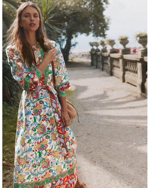 Boden Ava Linen Blend Midi Dress-Multi, Botanical Trail | Lyst UK