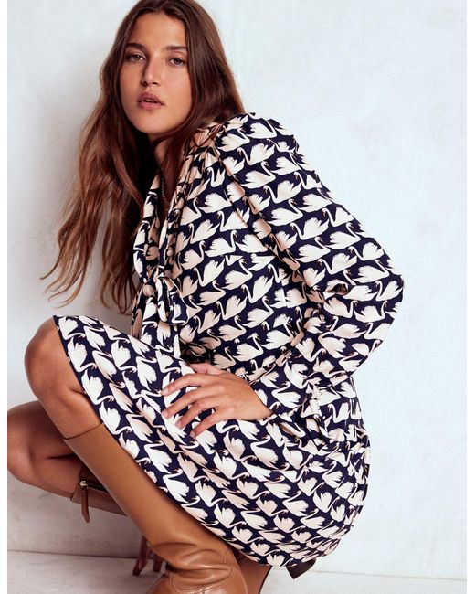 Boden Tie Neck Short Dress-French, Geo Swan in Blue | Lyst UK