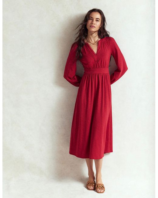 Boden Maddie Picot Trim Midi Dress in Red | Lyst