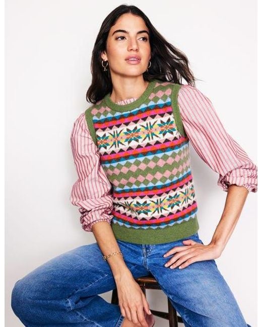Boden Edie Fair Isle Tank in Green | Lyst