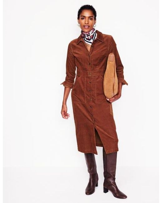 Boden Flora Cord Midi Shirt Dress in Red | Lyst