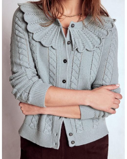 Boden Scallop Collar Cardigan in Grey | Lyst UK