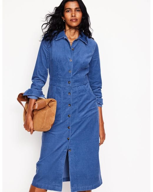 Boden Flora Cord Midi Shirt Dress in Blue | Lyst UK