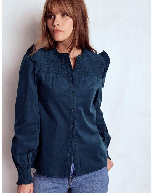 Boden Smocked Yoke Cord Top in Blue | Lyst