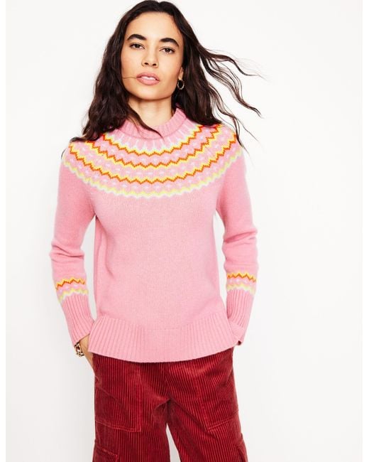 Boden Cashmere Fair Isle Jumper in Pink | Lyst