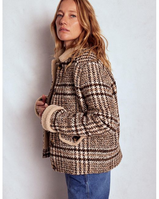 Boden Stirling Check Coat in Blue | Lyst