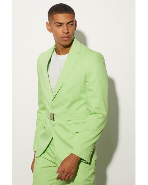 BoohooMAN Slim Fit Harness Buckle Suit Jacket in Green for Men | Lyst
