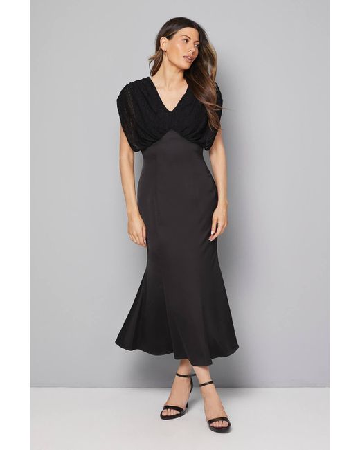 Wallis Satin Panel Skirt Midi Dress in Black | Lyst