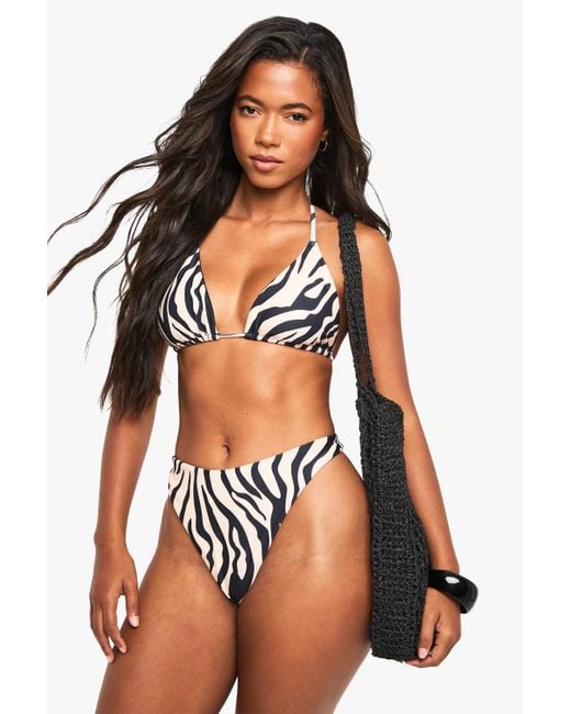 Boohoo Swimwear Essentials Zebra Triangle Bikini Top | Lyst