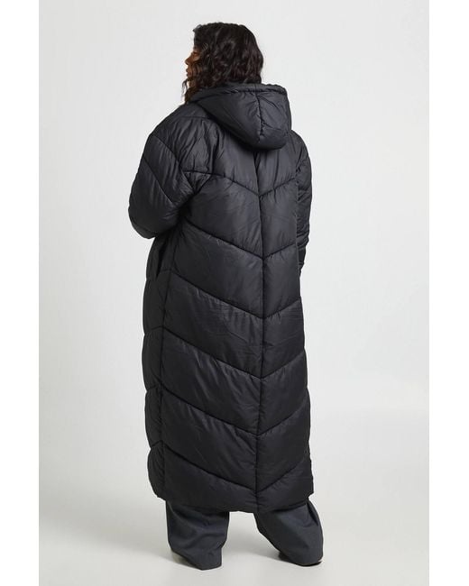 Boohoo Hooded Quilt Detail Maxi Puffer in Black | Lyst