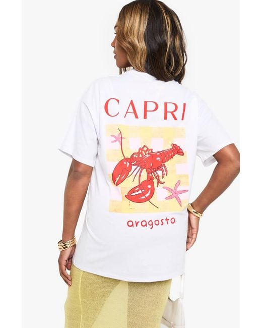 Boohoo Plus Capri Lobster Oversized T-Shirt in White | Lyst