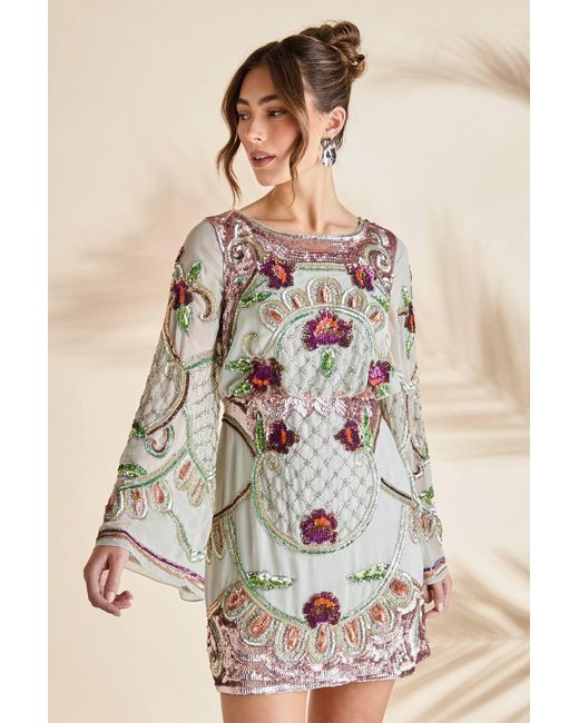 Coast Heavily Embellished Sequin Mini Dress in Natural | Lyst