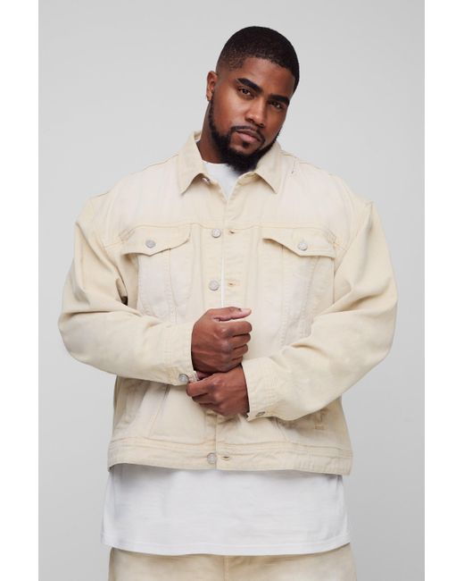 BoohooMAN Plus Washed Boxy Oversized Denim Jacket in Natural for Men | Lyst