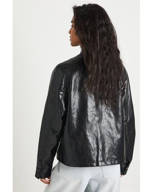 Boohoo Soft Touch Funnel Neck Faux Leather Bomber Jacket in Black | Lyst