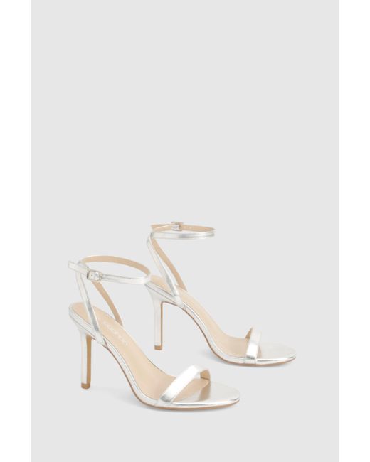 Boohoo Metallic Barely There Heels in Gray | Lyst