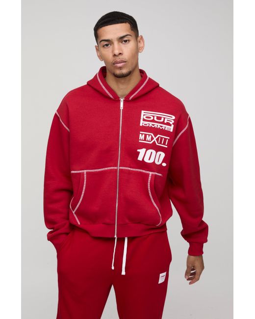 BoohooMAN Oversized Boxy Moto Zip Through Hoodie in Red for Men | Lyst