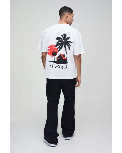 BoohooMAN Oversized Palm Tree Landscape Shadow Print T-shirt in White for Men | Lyst