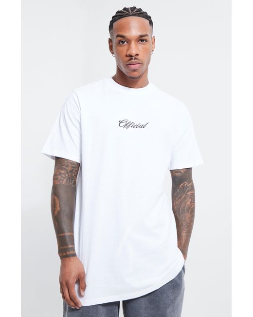 Boohooman Longline Official T Shirt In White For Men Lyst